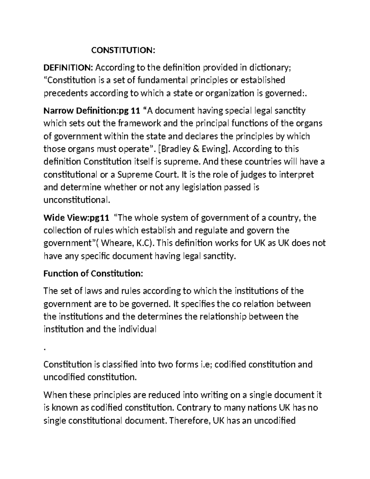 Constitution - Lecture notes - CONSTITUTION: DEFINITION: According to ...