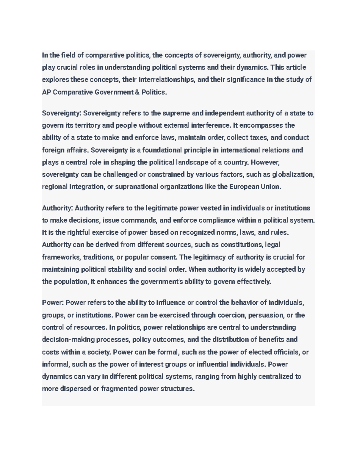 Sovereignty, Authority, and Power in Comparative Politics - In the ...