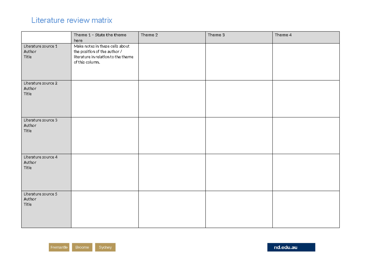 Lit review matrix template - Literature review matrix Theme 1 – State ...