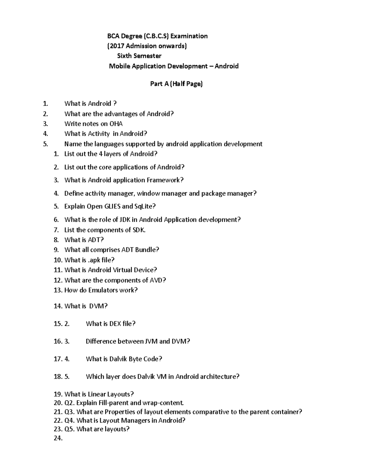 Module 1 questions - BCA lessons - BCA Degree (C.B.C) Examination (2017 ...