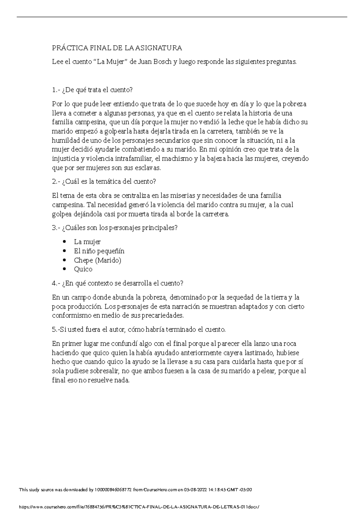 PR Ctica Final DE LA Asignatura DE Letras 011 - PRÁCTICA FINAL DE LA ASIGNATURA Lee el cuento ...