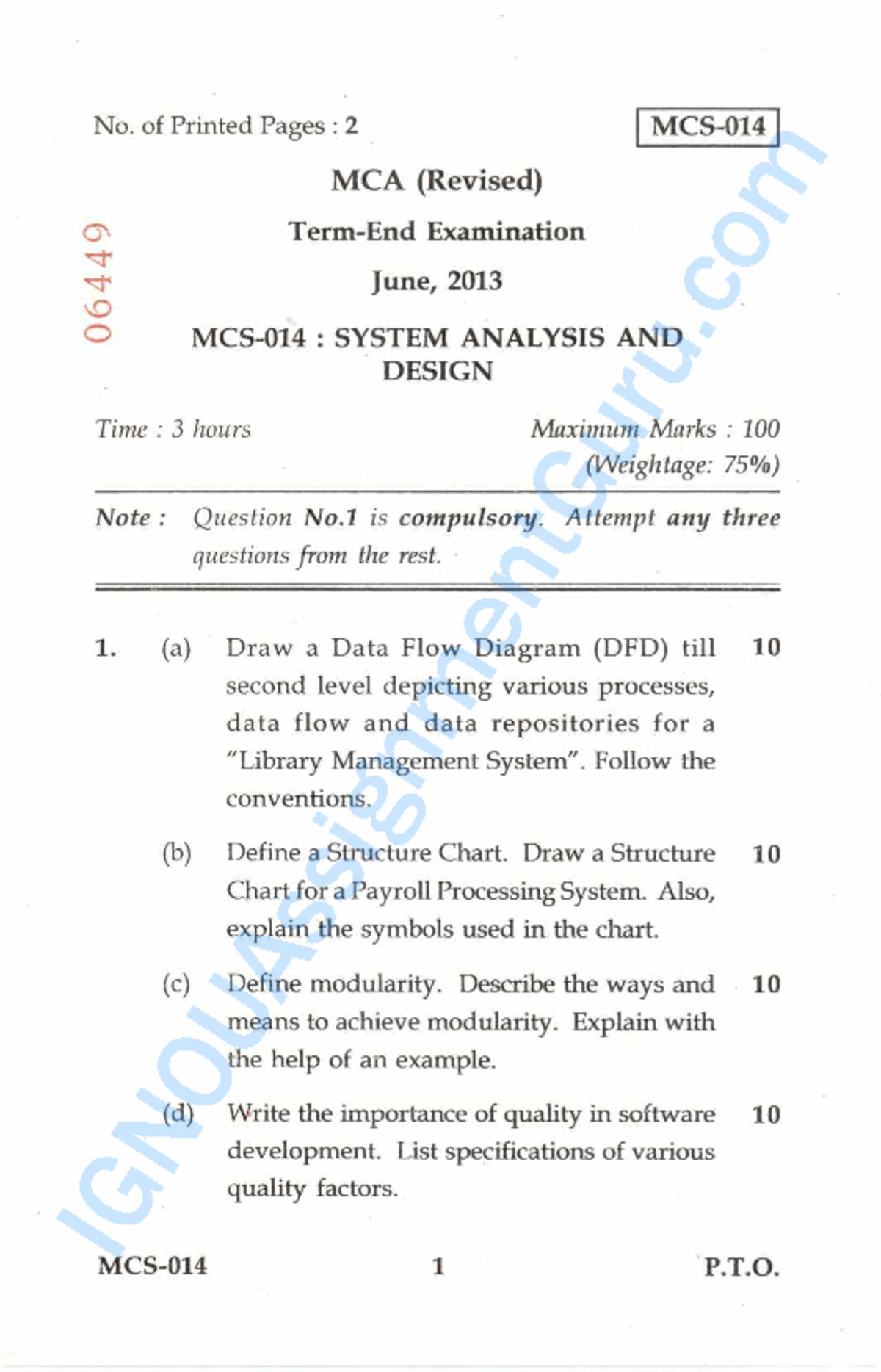 07. June 2013 MCS-014 Ignouassignment Guru - No. of Printed Pages : 2 I MCS-014 1 MCA (Revised ...