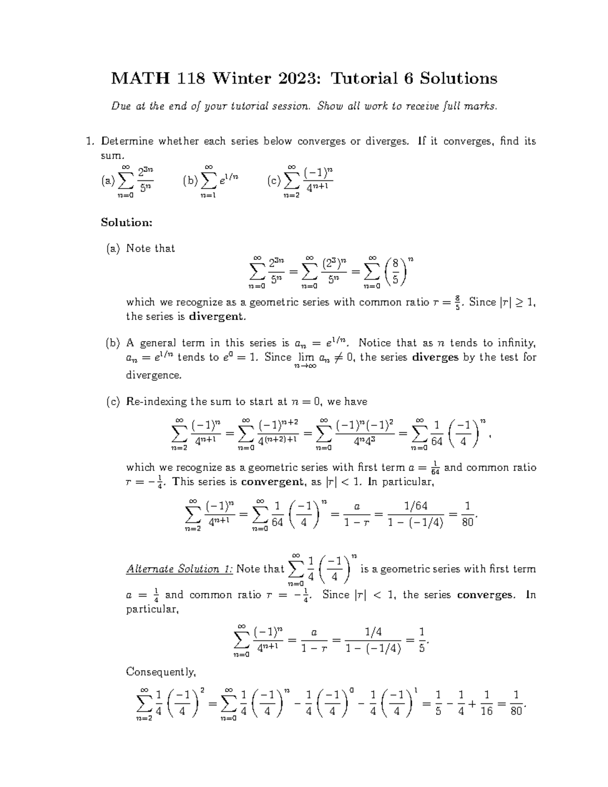 M118 W23 T06 SOL - soln - MATH 118 Winter 2023: Tutorial 6 Solutions Due at the end of your ...
