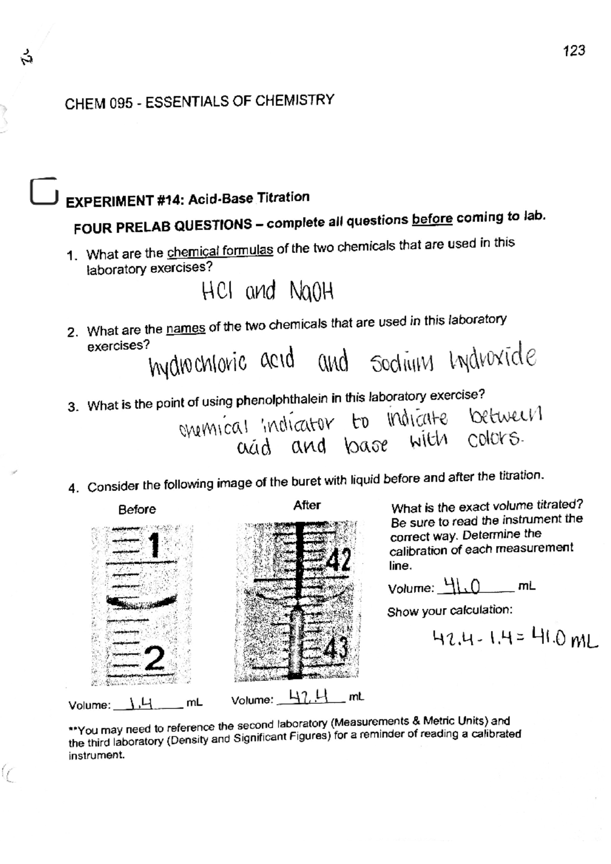 Chem 095 acid base titration lab essentials of chemistry (filled out ...
