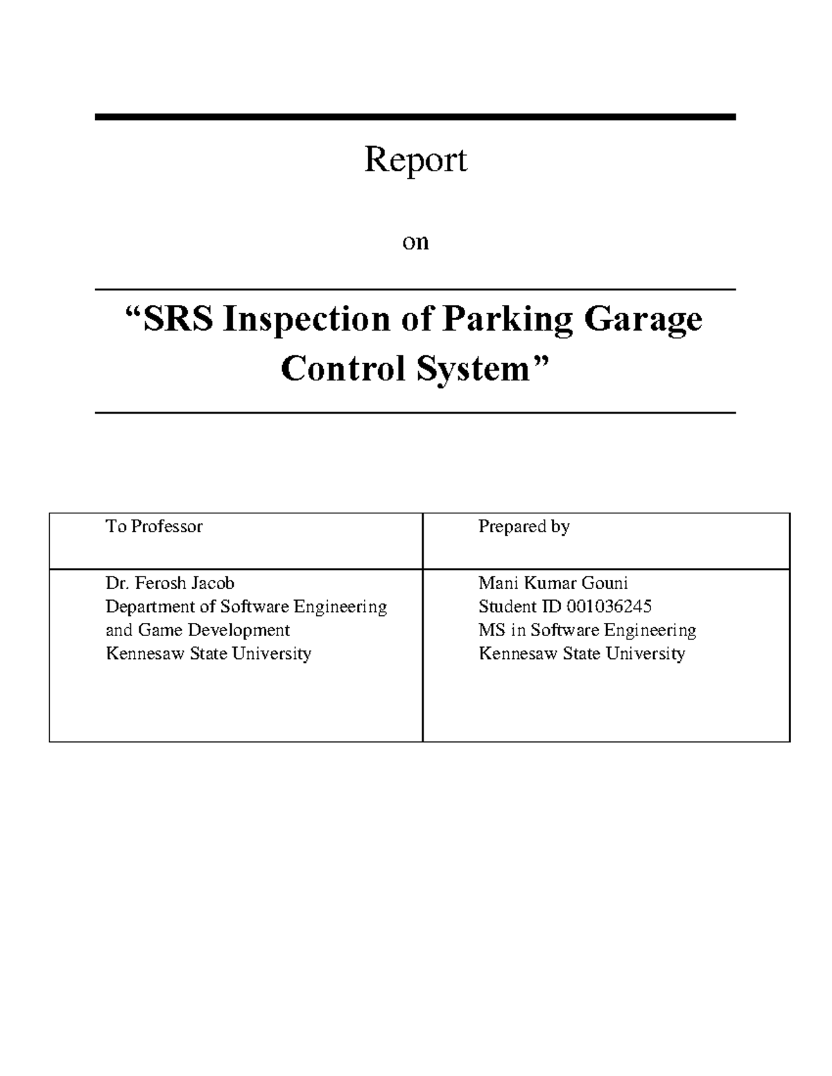 Module #8 Assignment on Inspection - Report on “SRS Inspection of ...