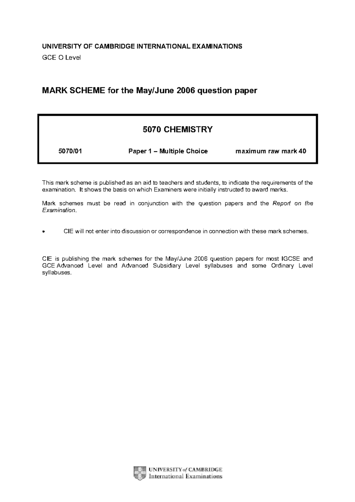5070 s06 ms 1 - Course scheme - UNIVERSITY OF CAMBRIDGE INTERNATIONAL ...