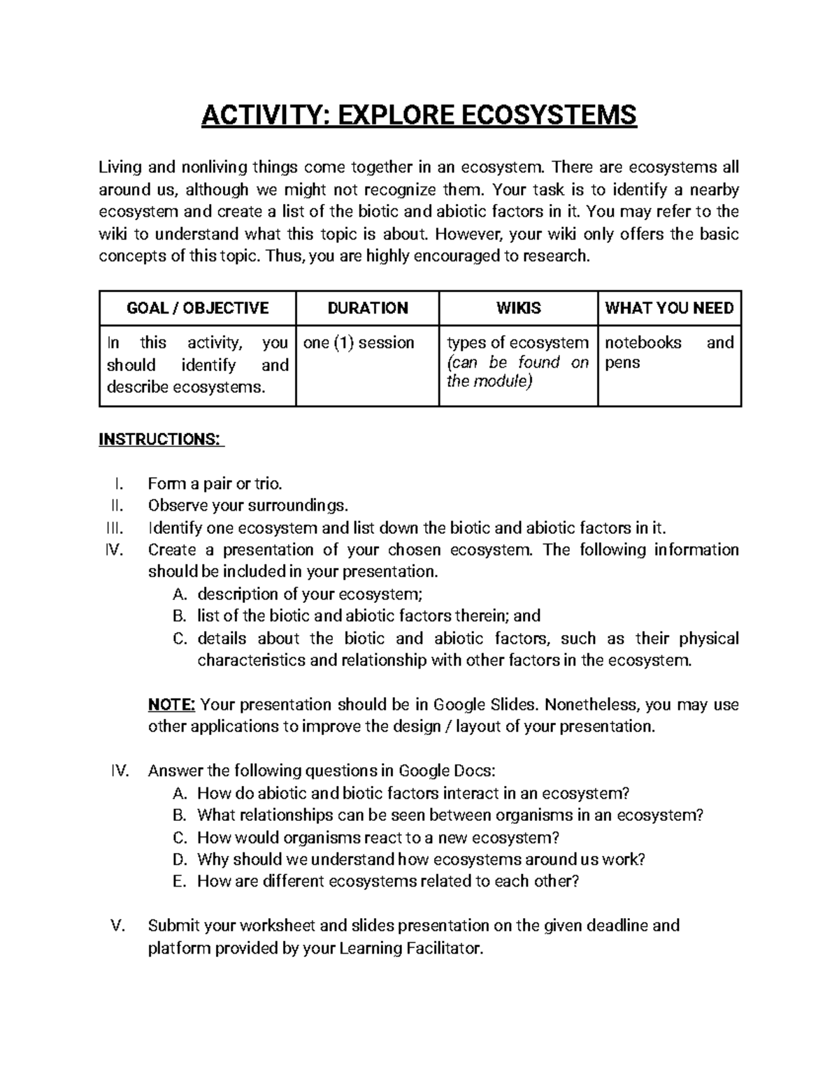 Copy of Activity 1 Explore Ecosystems - ACTIVITY: EXPLORE ECOSYSTEMS ...