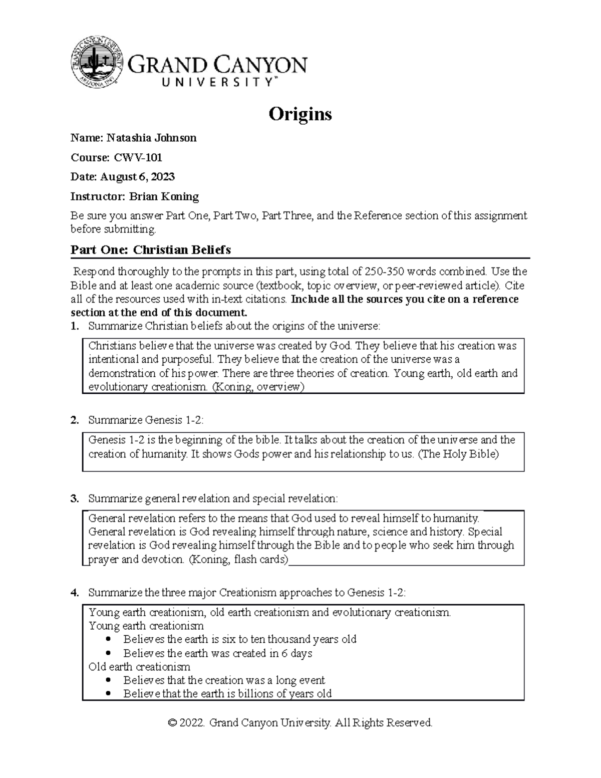 CWV 101 301 RS T2Origins Online - CWV 101 - GCU - Studocu