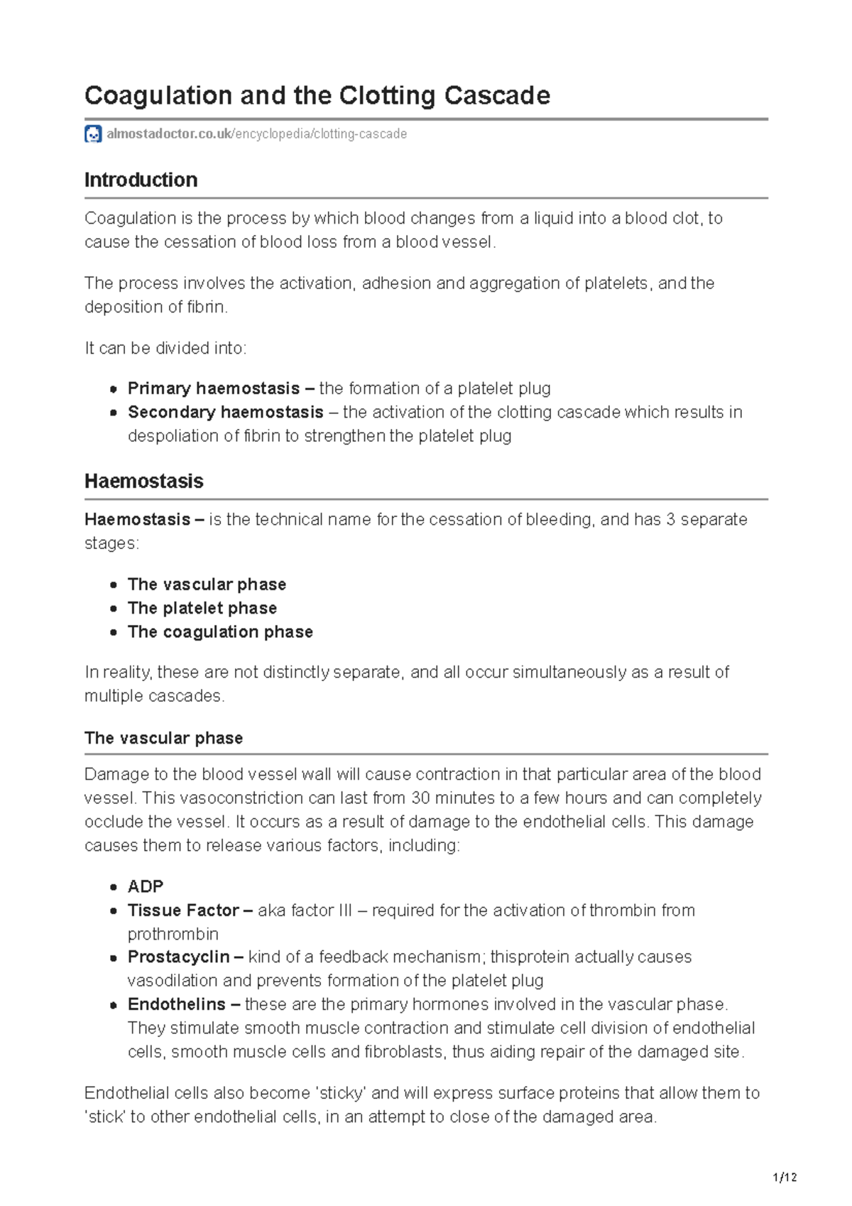 Almostadoctor.co.uk-Coagulation and the Clotting Cascade - Coagulation ...