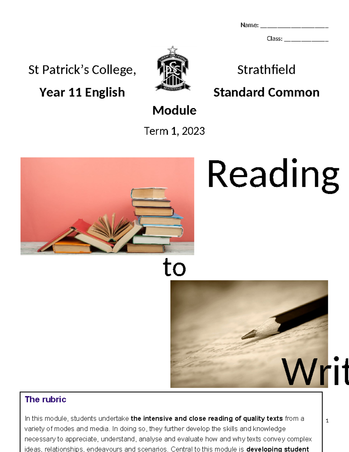 Teaching Booklet- Reading to Write 2023-1 - Name ...