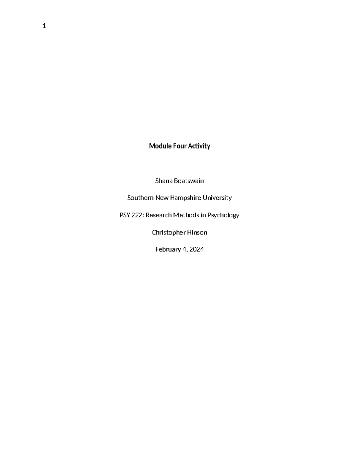 PSY222 Module Four Activity - Module Four Activity Shana Boatswain Southern New Hampshire ...