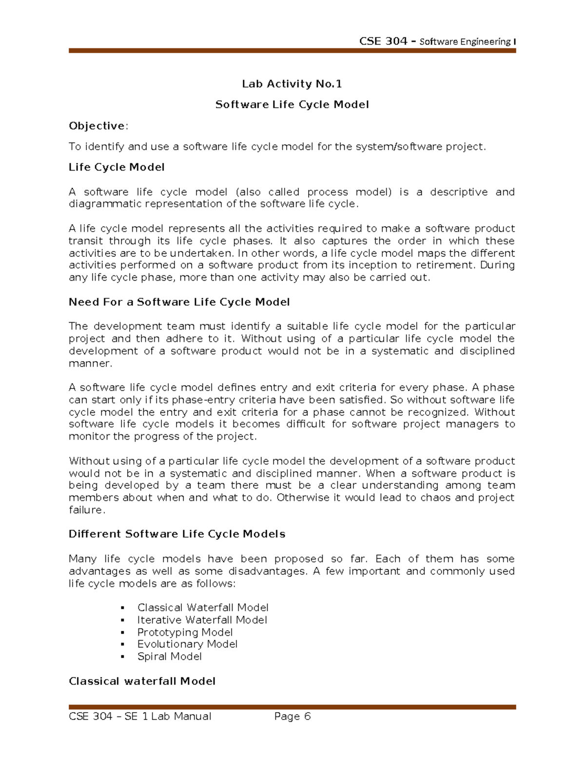 0 Life Cycle Model 1 - compilation of systems - Lab Activity No ...
