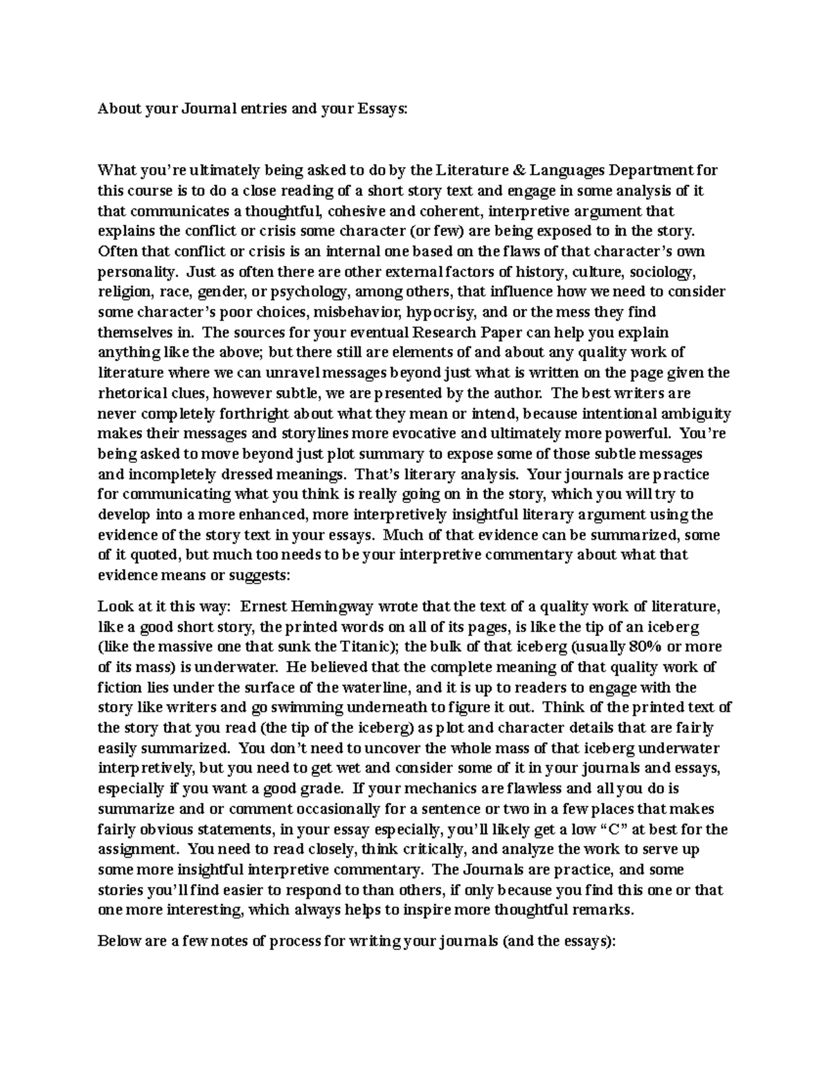 About your Journal entries and Essays - About your Journal entries and ...