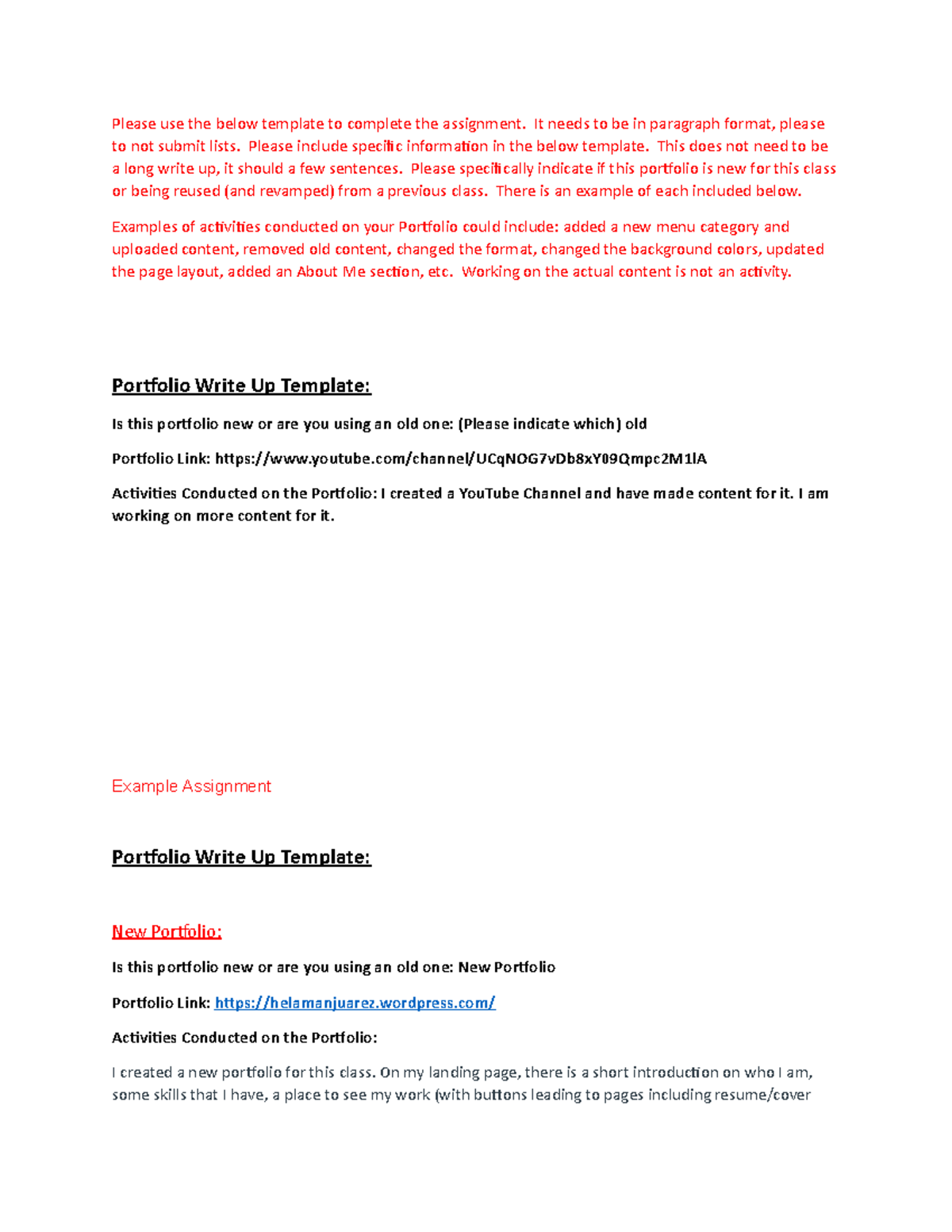 COMM239 sample W06 Project Portfolio Write Up - Please use the below template to complete the ...