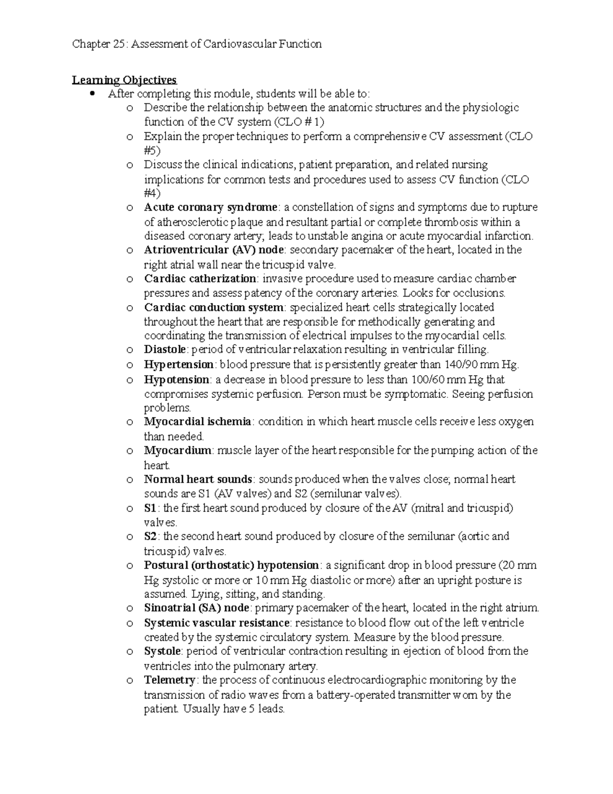 Assessment of Cardiovascular Function - Learning Objectives After ...