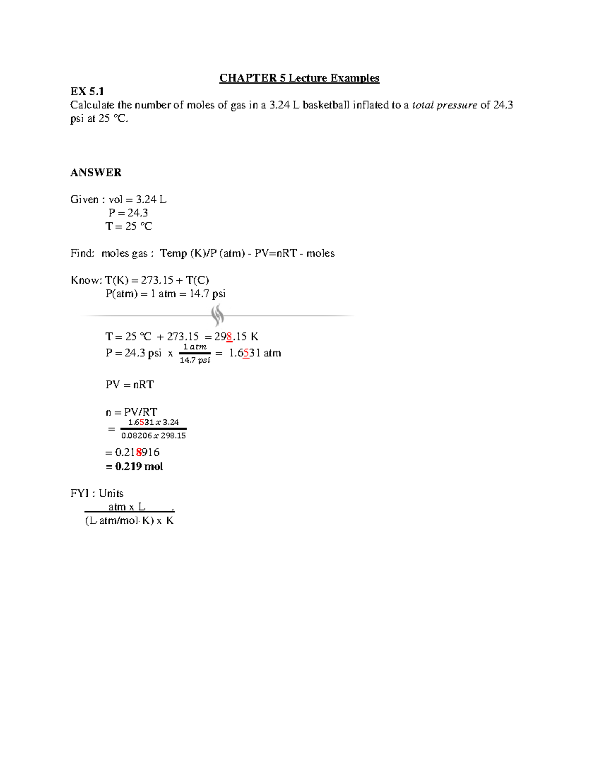 Work Book-Chapter 5-4 - chem - CHAPTER 5 Lecture Examples EX 5. 1 Calculate the number of moles ...