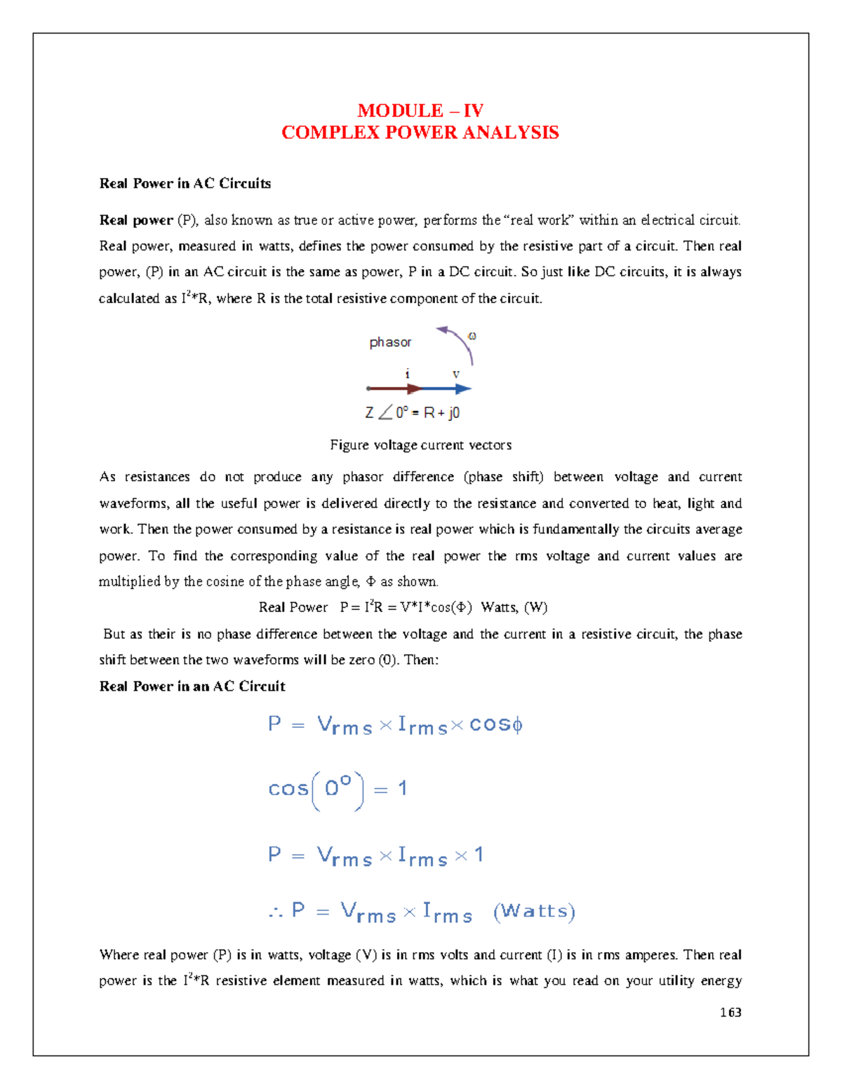 Complex Power Analysis - MODULE – IV COMPLEX POWER ANALYSIS Real Power ...