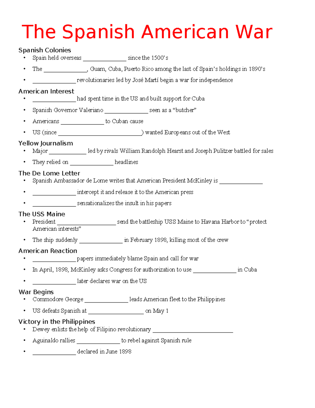 Jacob Pilkington - 03 - Spanish War Guided Notes - The Spanish American ...