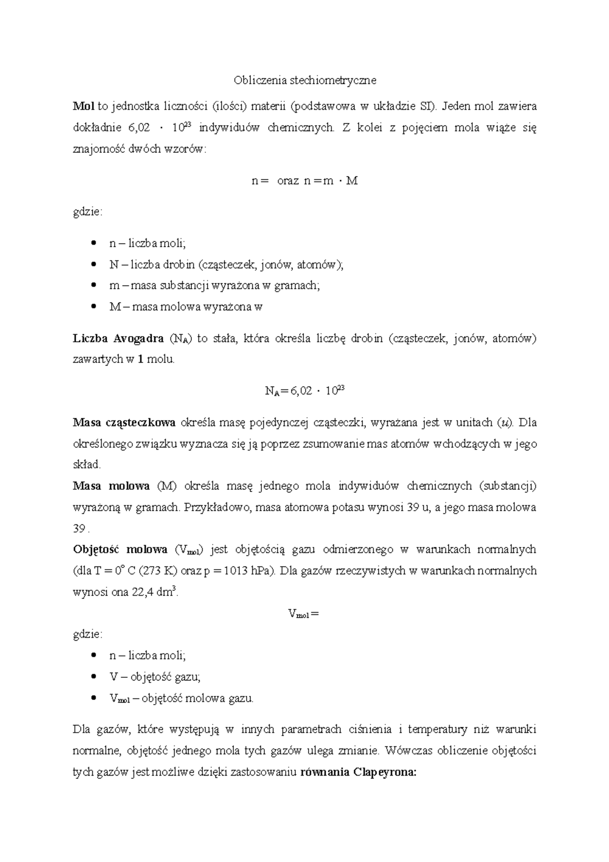 Stechiometria - cdcdcdcd - Obliczenia stechiometryczne Mol to jednostka ...