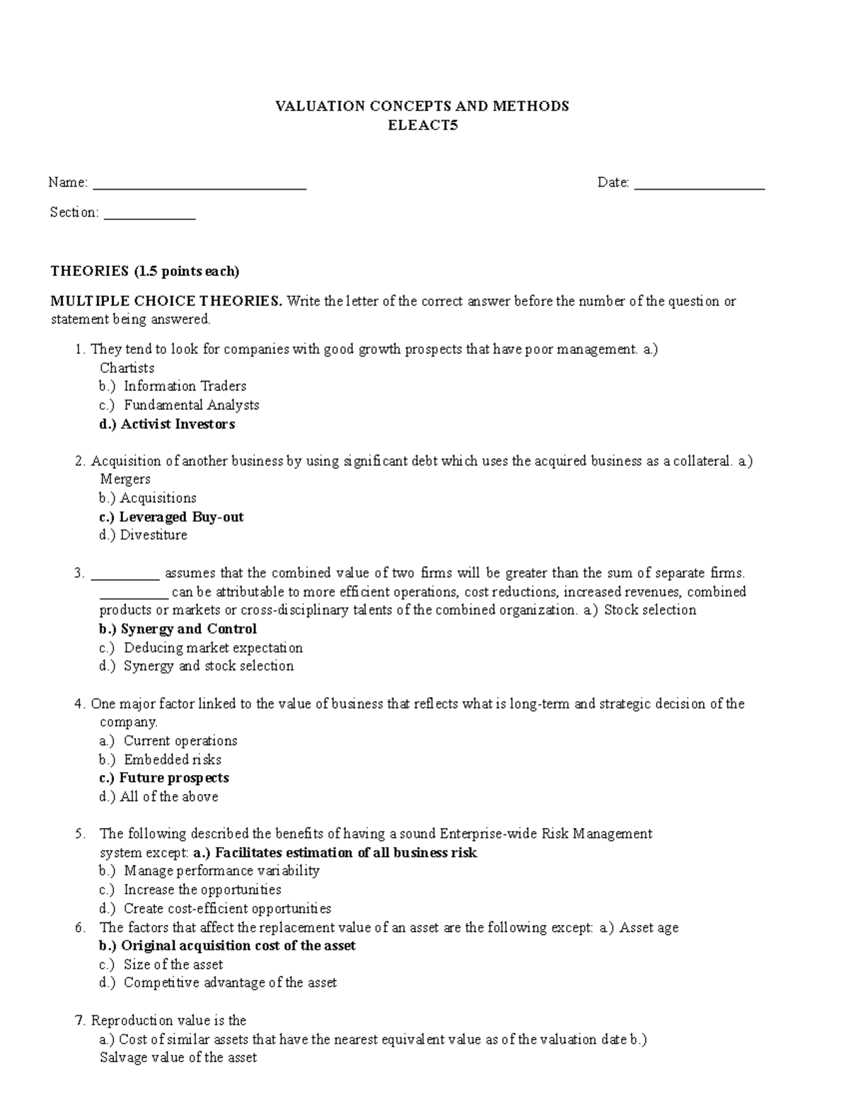 Seatwork-no - Lecture Notes - VALUATION CONCEPTS AND METHODS ELEACT ...