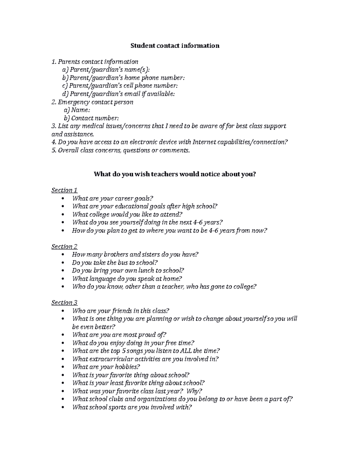 Student contact - Parents contact information a) Parent/guardian's name ...