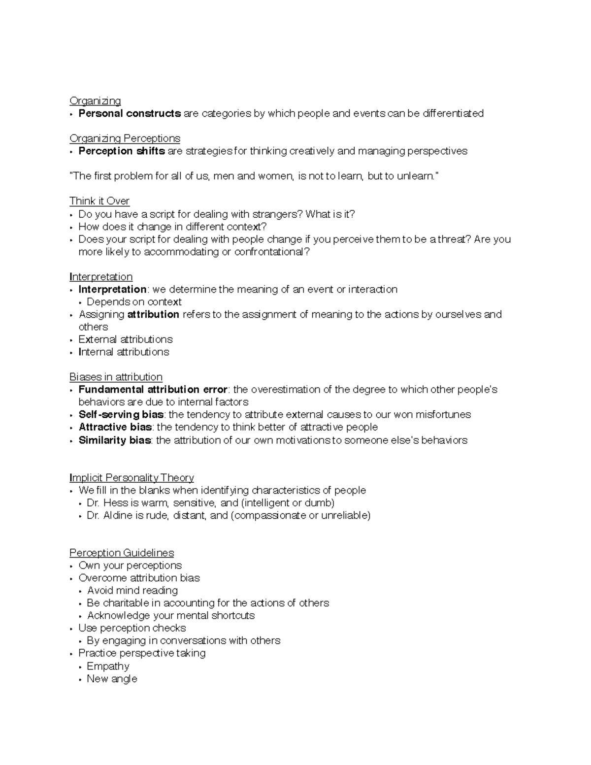 COM 101 Week 3 - Third weeks' notes. - Organizing Personal constructs ...