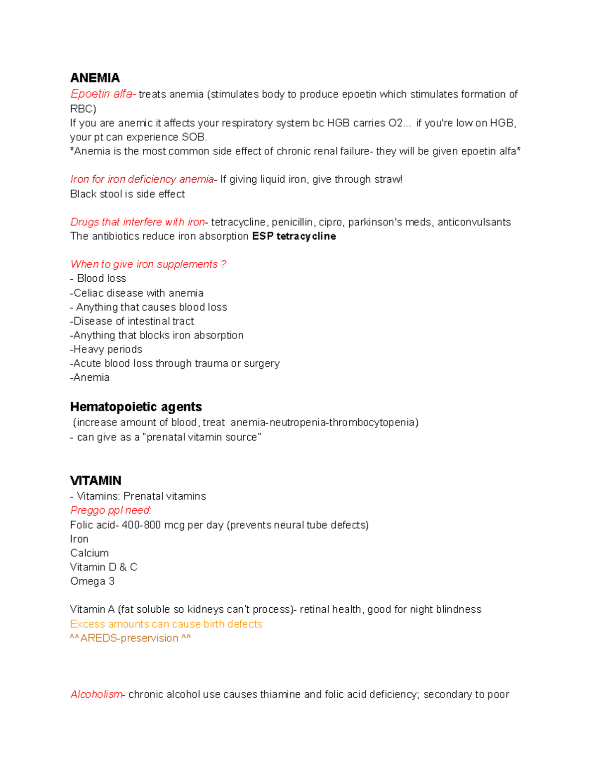 FILE 2966 - Lecture notes for pharm - ANEMIA Epoetin alfa- treats ...