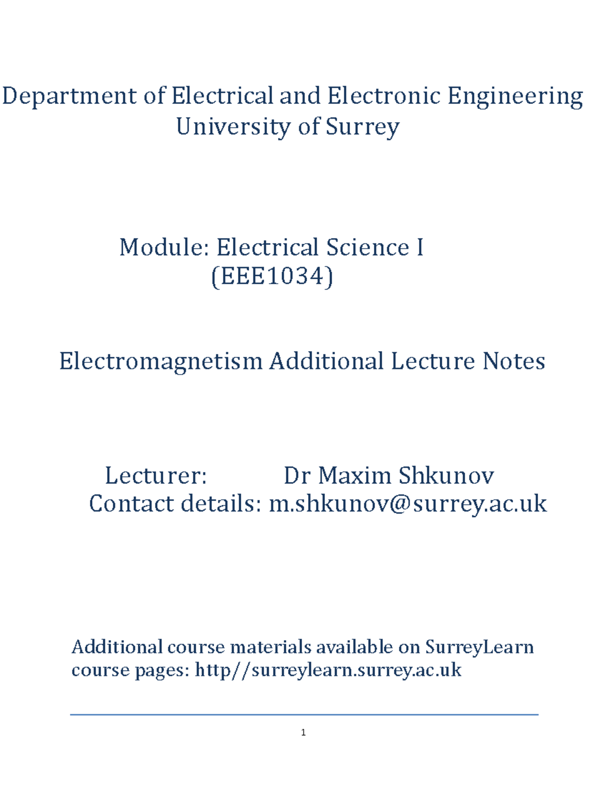 Electromagnetism Lecture 6 Notes - Additional course materials ...