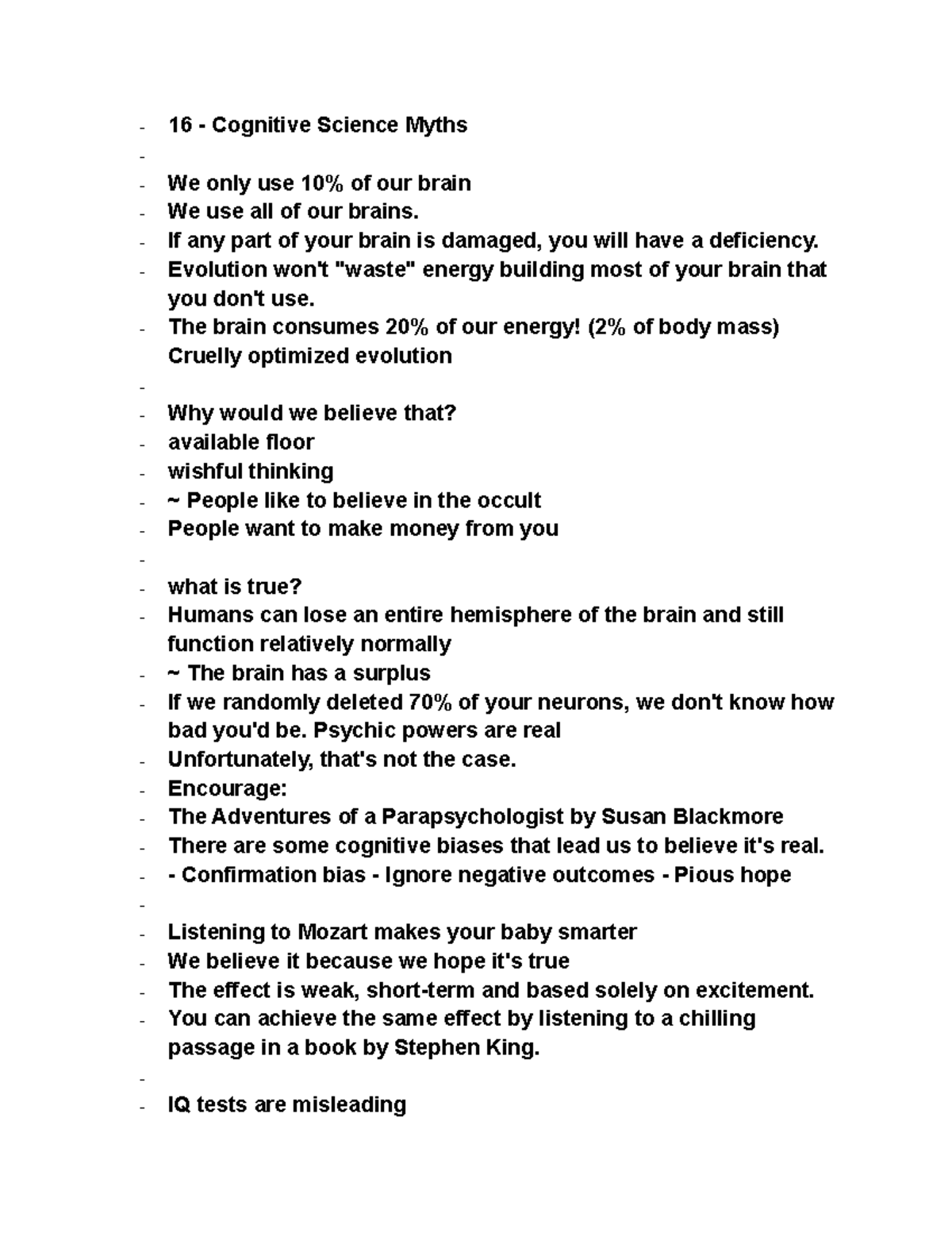 Lecture 16 Cgsc 16 Cognitive Science Myths We Only Use 10 Of Our Brain We Use All Of