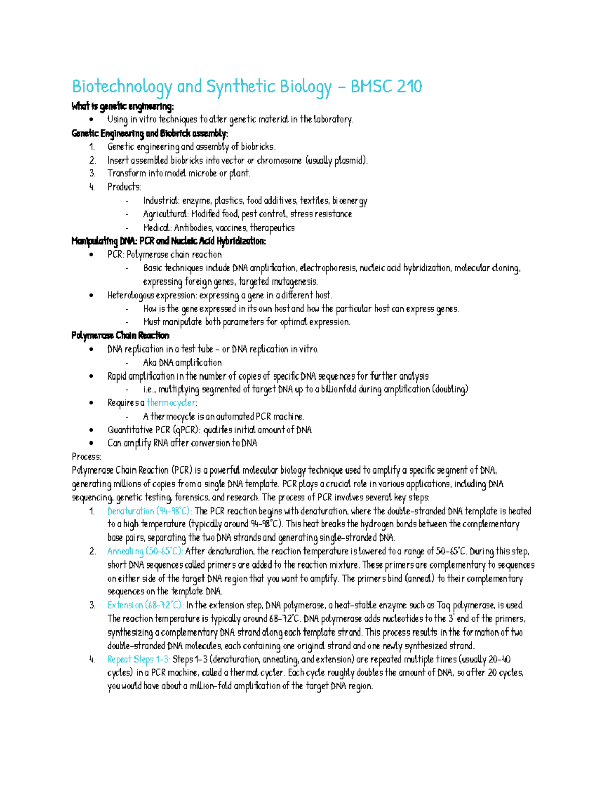 Biotechnology and Synthetic Biology - BMSC 210 - Genetic Engineering ...