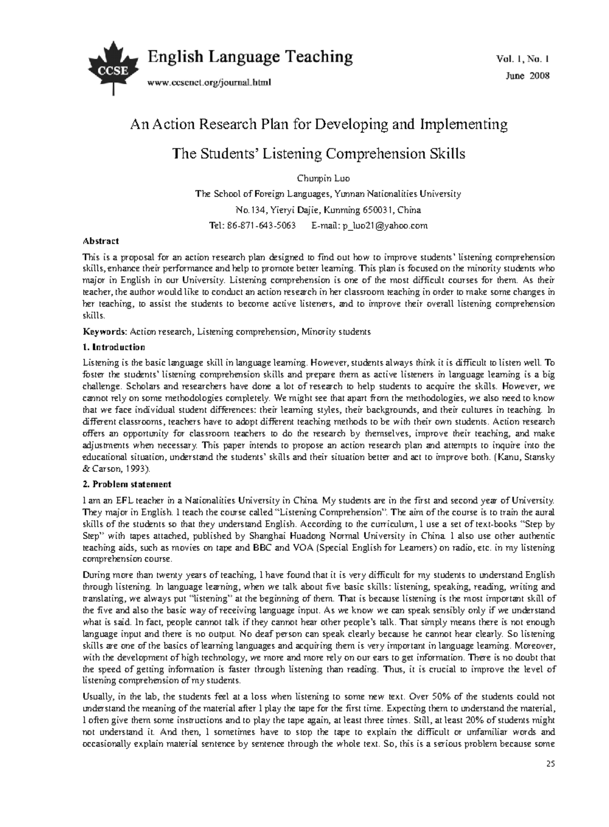 Example research proposal based on action research - English Language ...