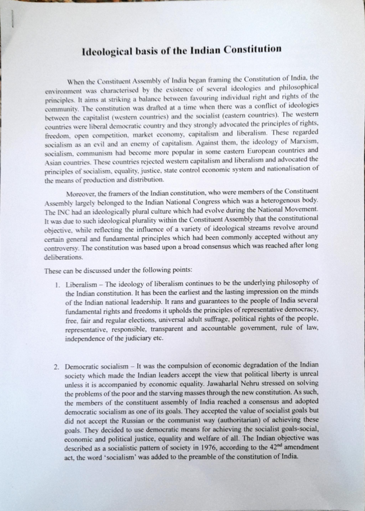 Ideological basis of the Indian Const - It aims at striking a balance ...