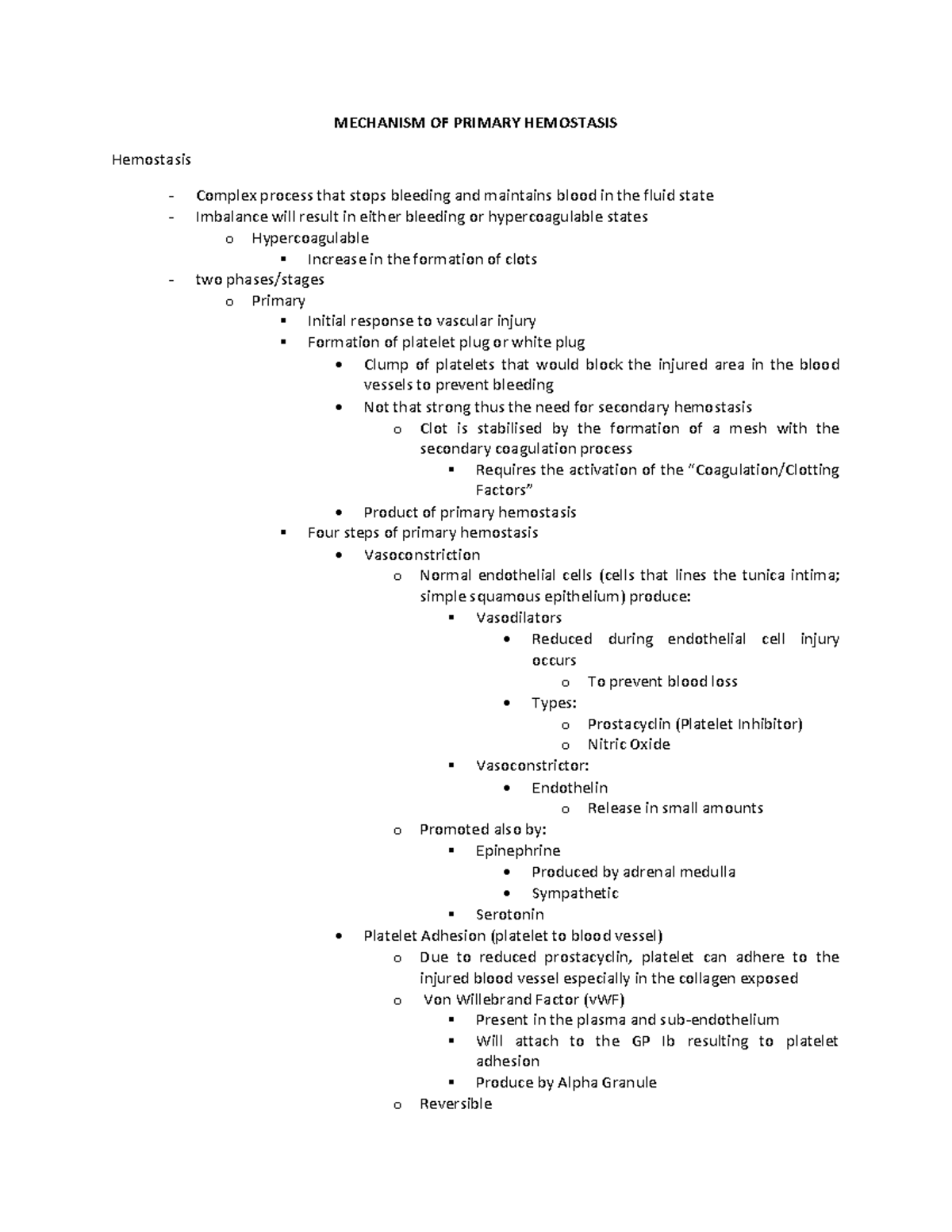Mechanism OF Primary Hemostasis - MECHANISM OF PRIMARY HEMOSTASIS ...