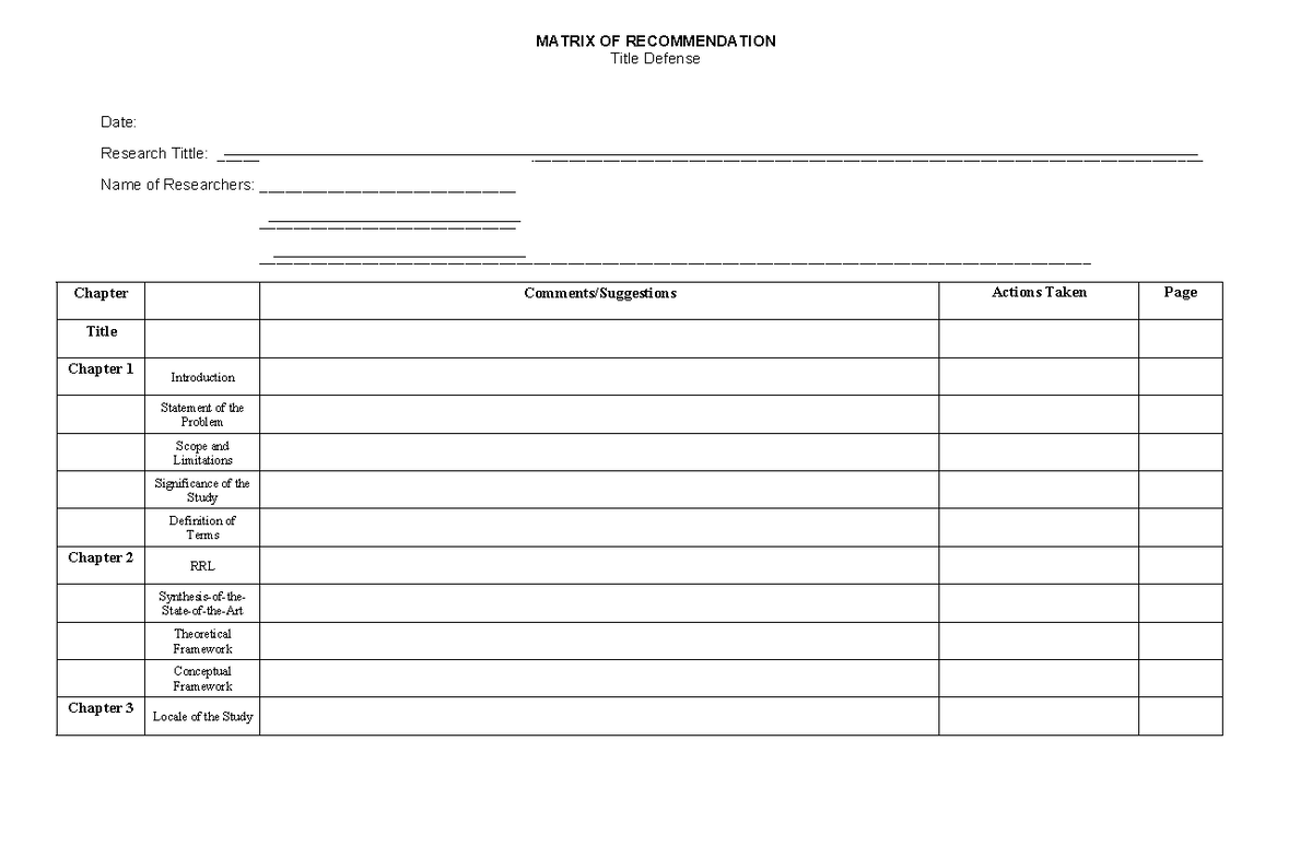 Matrix of Comments Suggestions and Recommendations - MATRIX OF ...