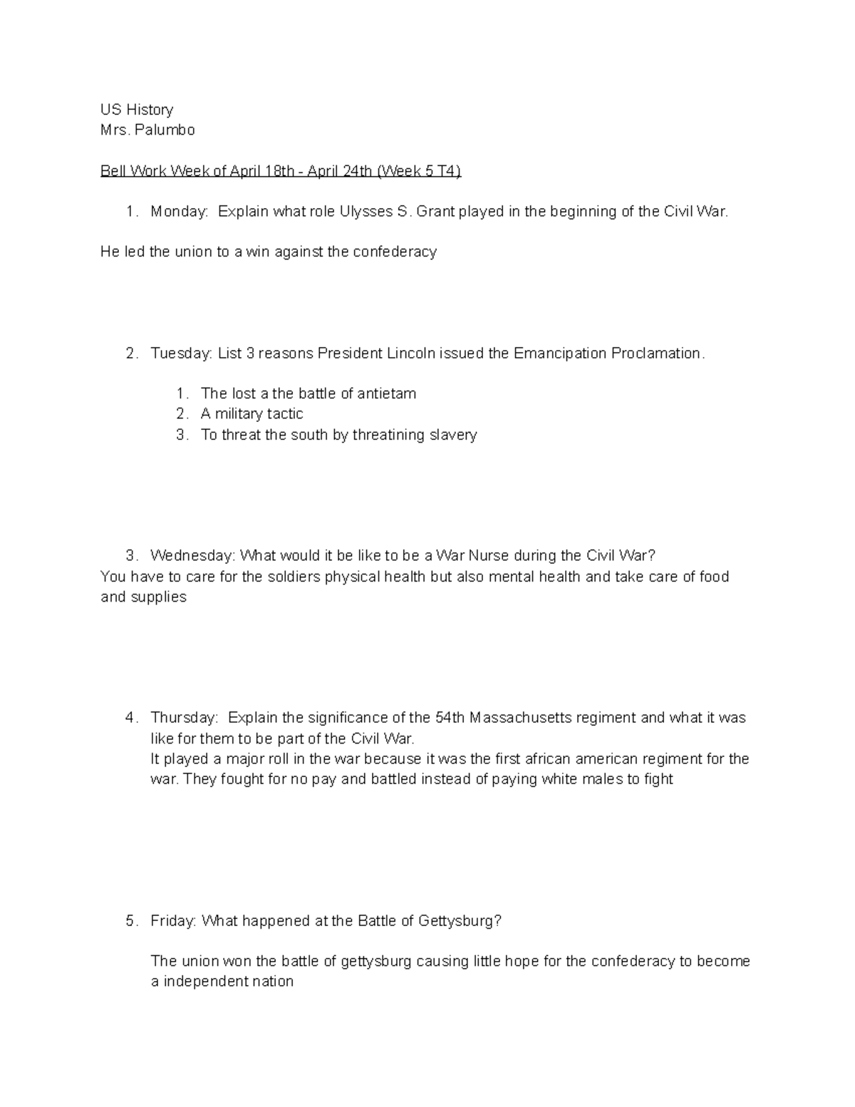 Copy of Lesson 4.3 Bell Work 4 18 - 4 24 2022 Week - US History Mrs ...