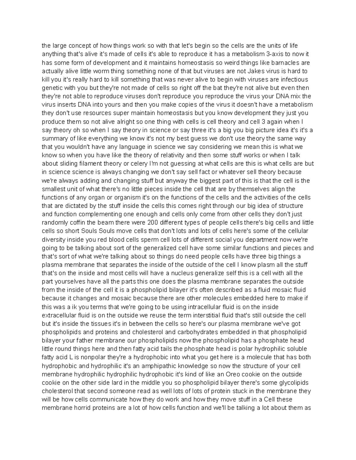 Biology 2401 Cells Biology - the large concept of how things work so ...