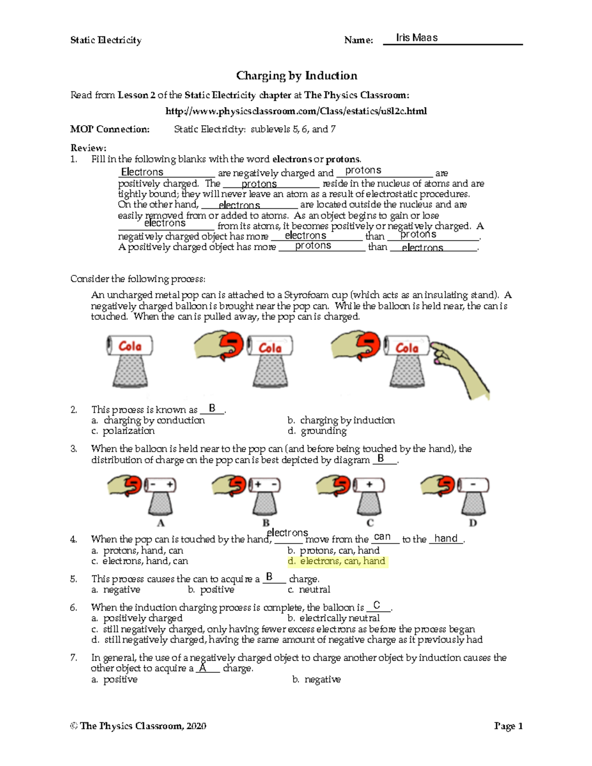 Assignment static 6 - Static Electricity Name: © The Physics Classroom ...