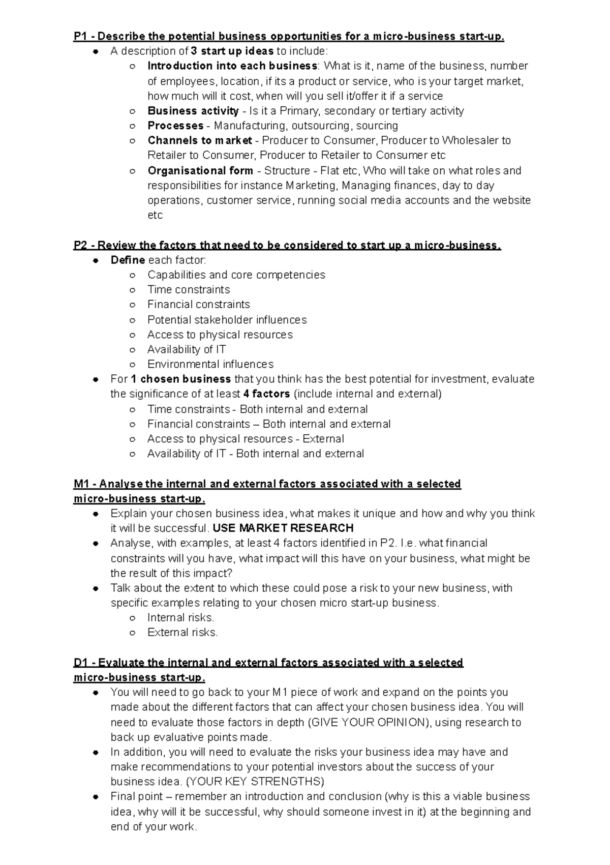 Unit 19 Learning Aim A help sheet - Google Docs - P1 - Describe the potential business ...