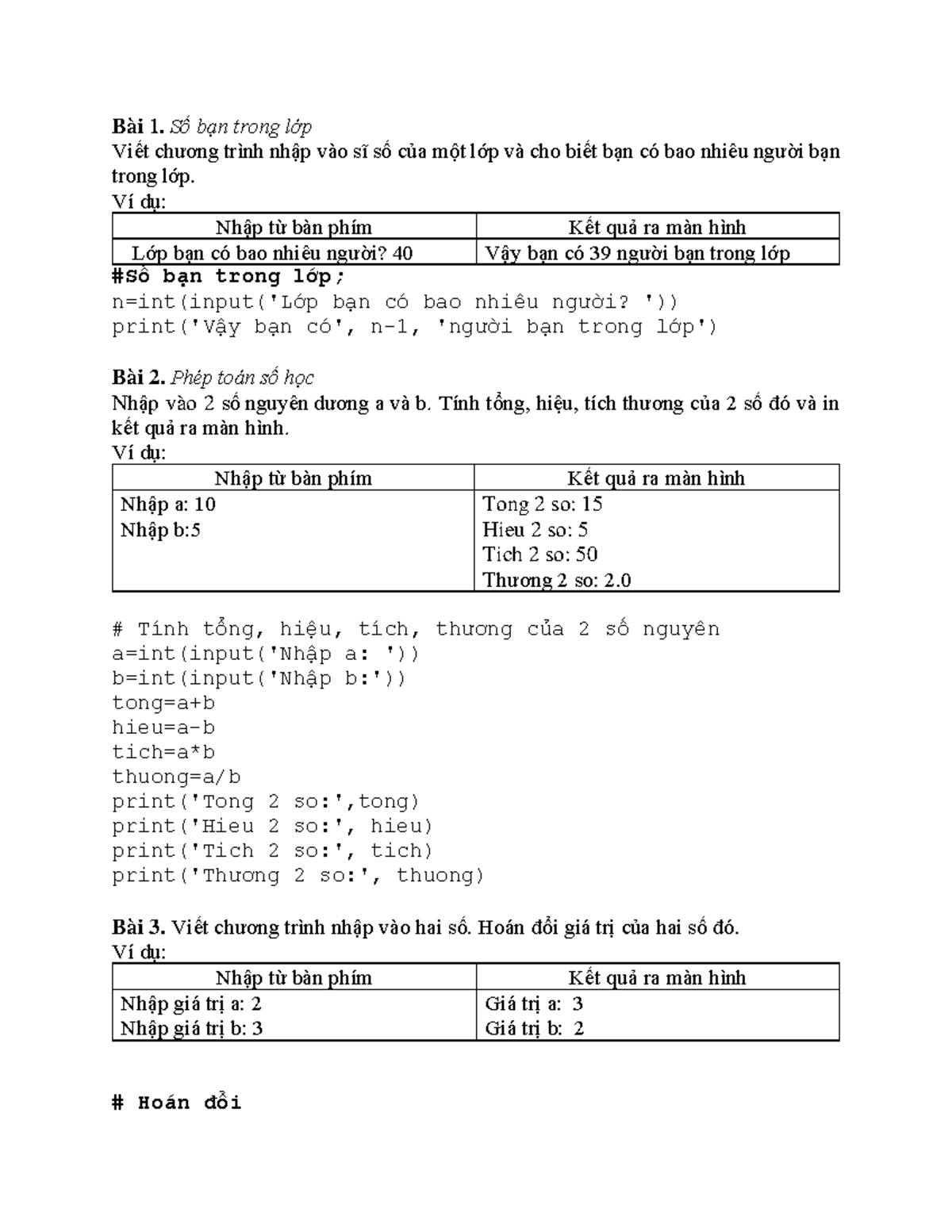 25baitapcoban - 25 bai tập Python cơ bản - Bài 1. Số bạn trong lớp Viết ...