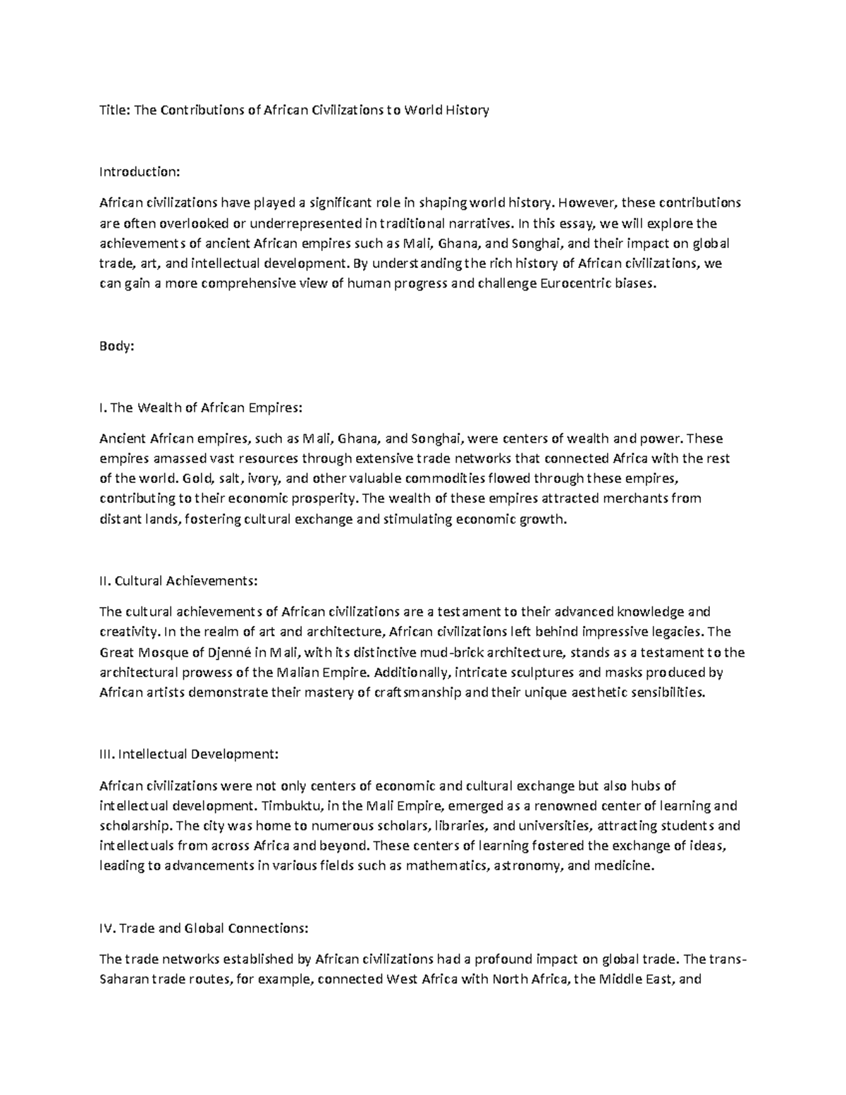 Title The Contributions of African Civilizations to World Hi - Title ...