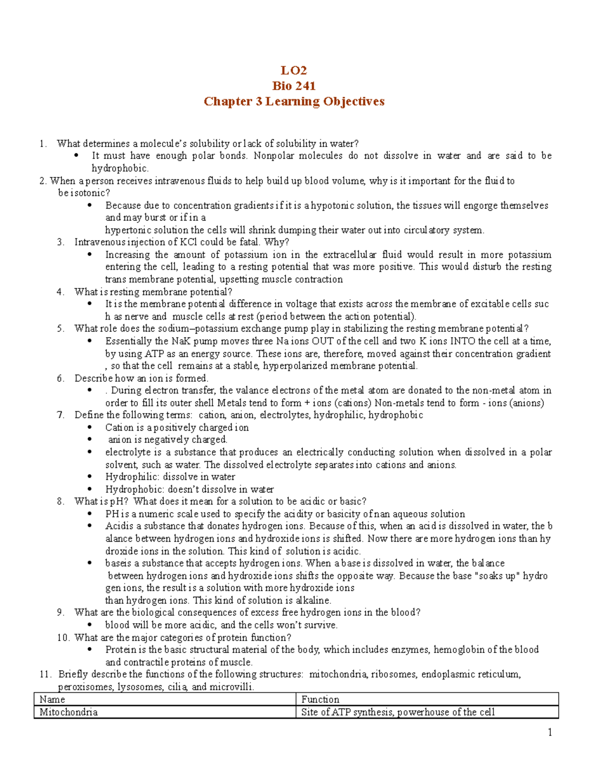 ANP LO 2 - learning objectives - LO Bio 241 Chapter 3 Learning Objectives What determines a ...