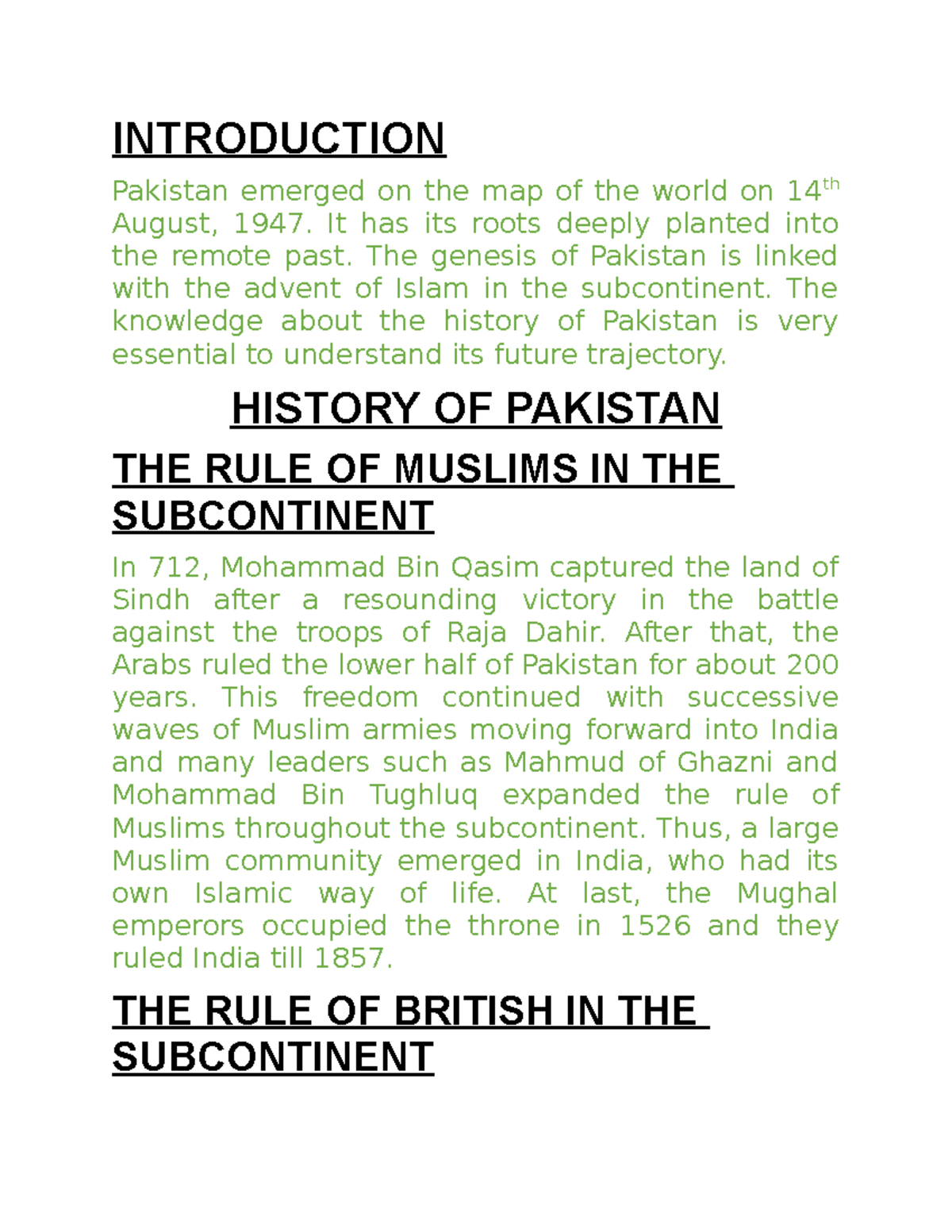 Doc 0 - Pak studies - INTRODUCTION Pakistan emerged on the map of the ...