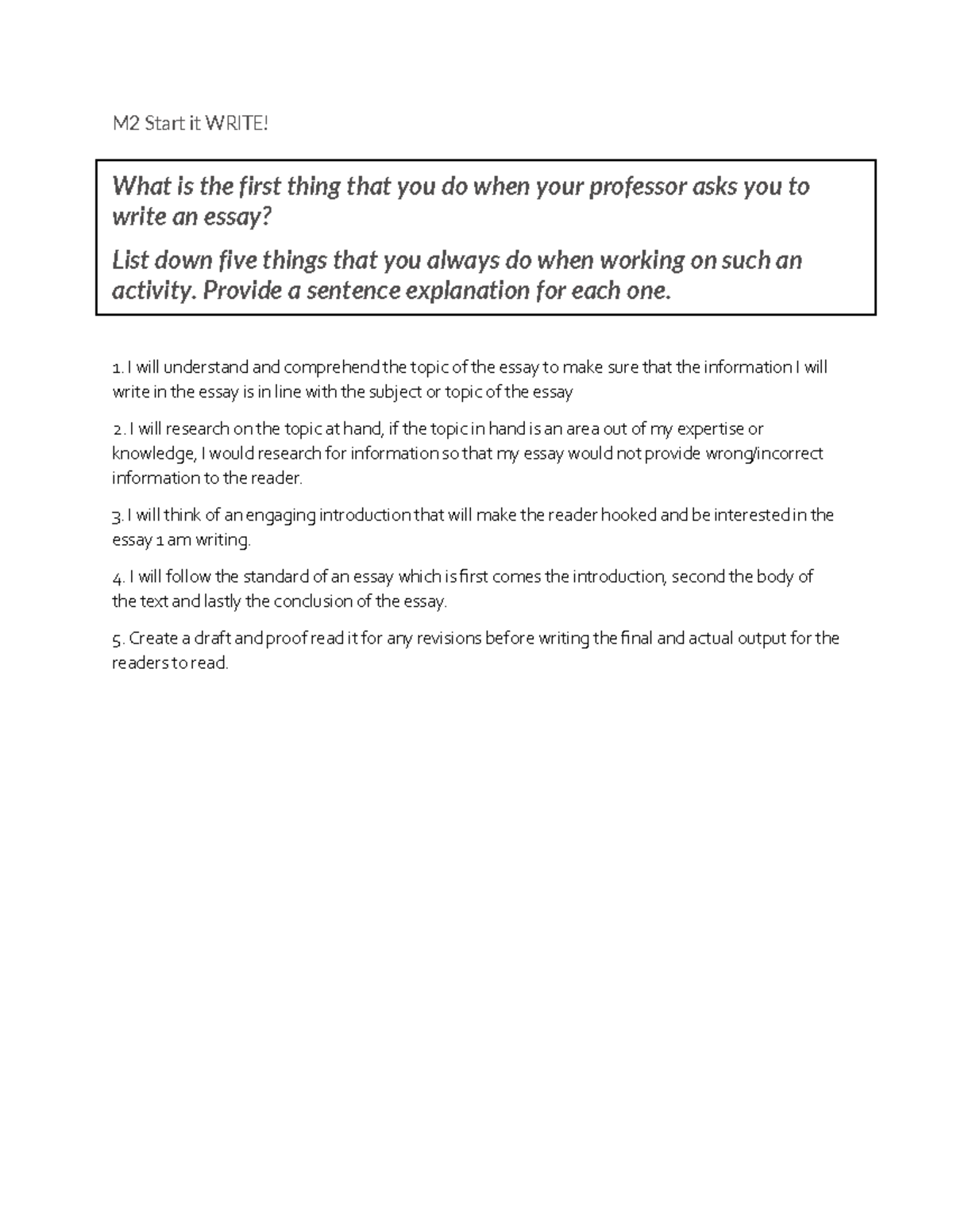 M2 Start it Write - writing activity - M2 Start it WRITE! What is the ...