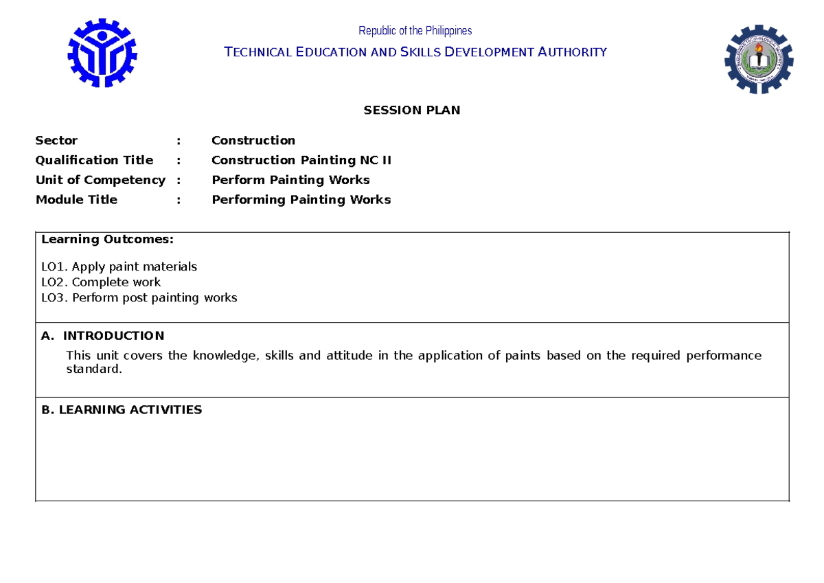Session PLAN - Perform painting works - SESSION PLAN Sector ...