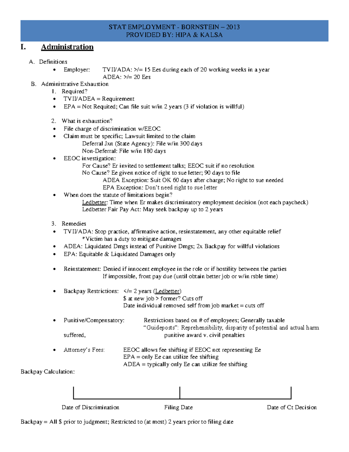Stat Employment - Bornstein - 2013 - PROVIDED BY: HIPA & KALSA I ...