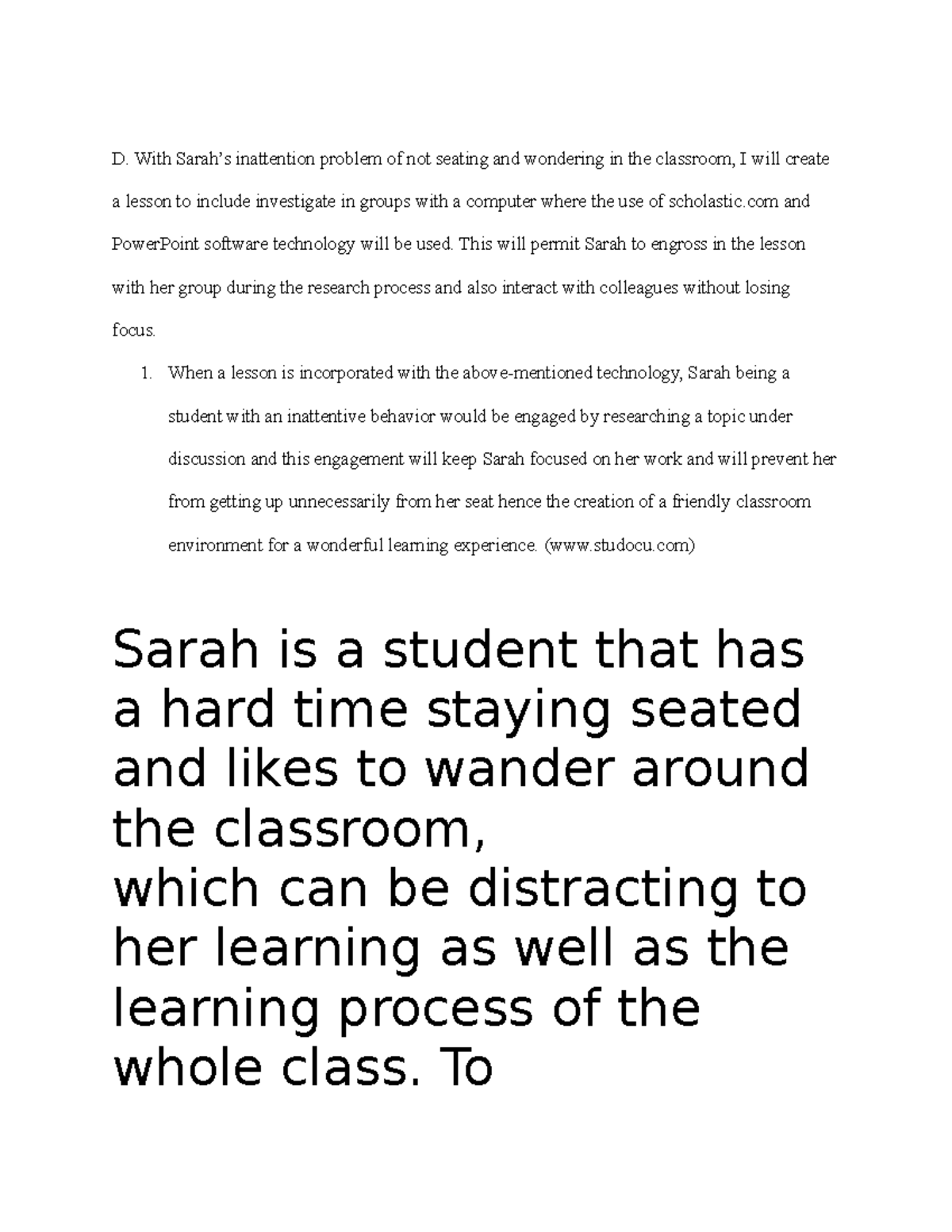 C572 - completed copy - D. With Sarah’s inattention problem of not ...