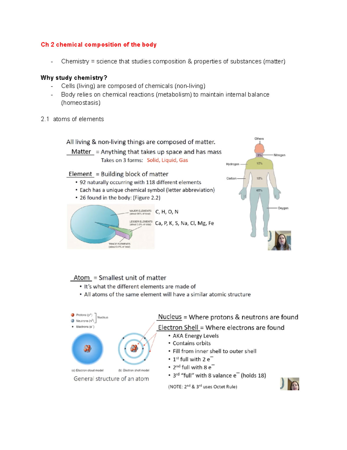 lecture notes CH 2 - Ch 2 chemical composition of the body Chemistry ...
