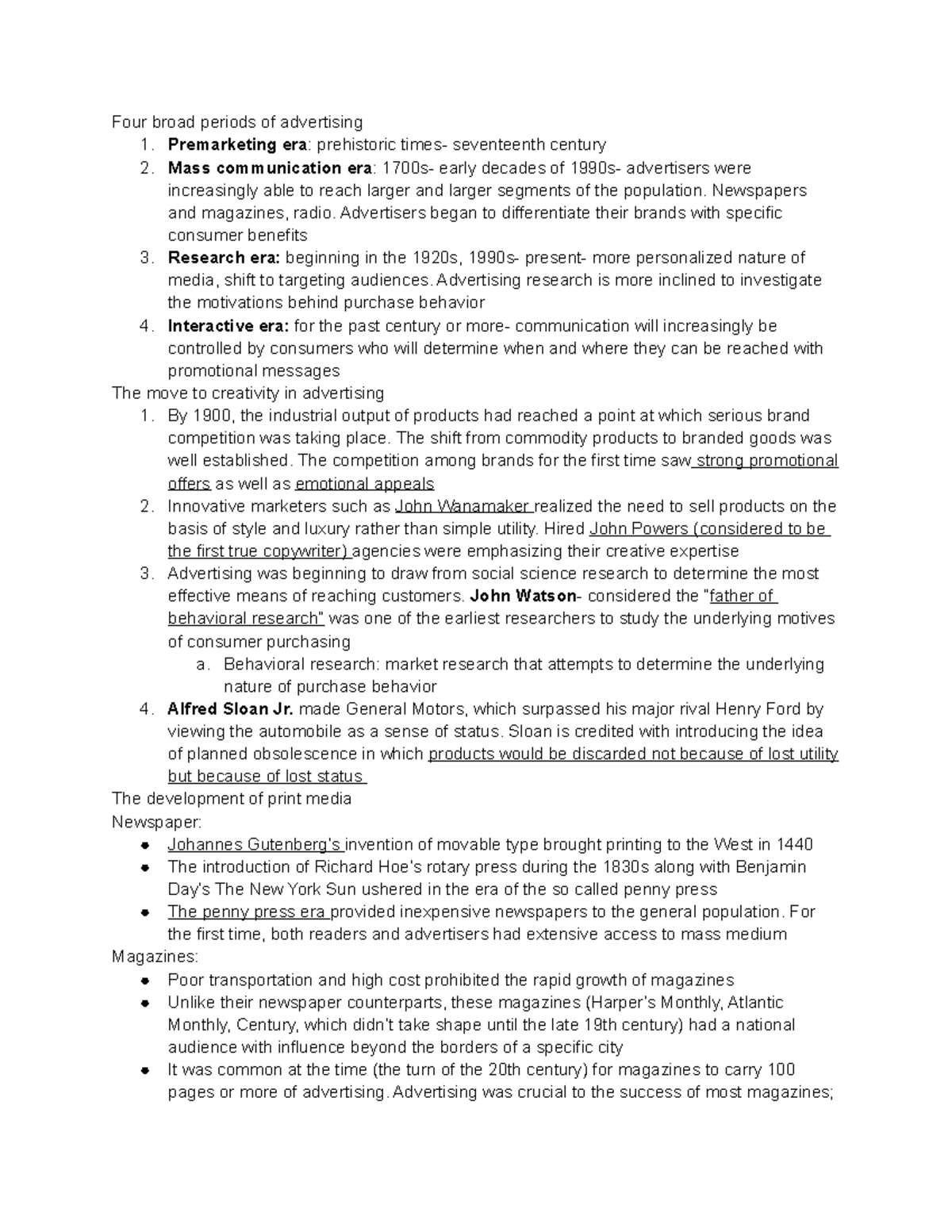 ADPR test 1 - test 1 study guide - Four broad periods of advertising 1 ...
