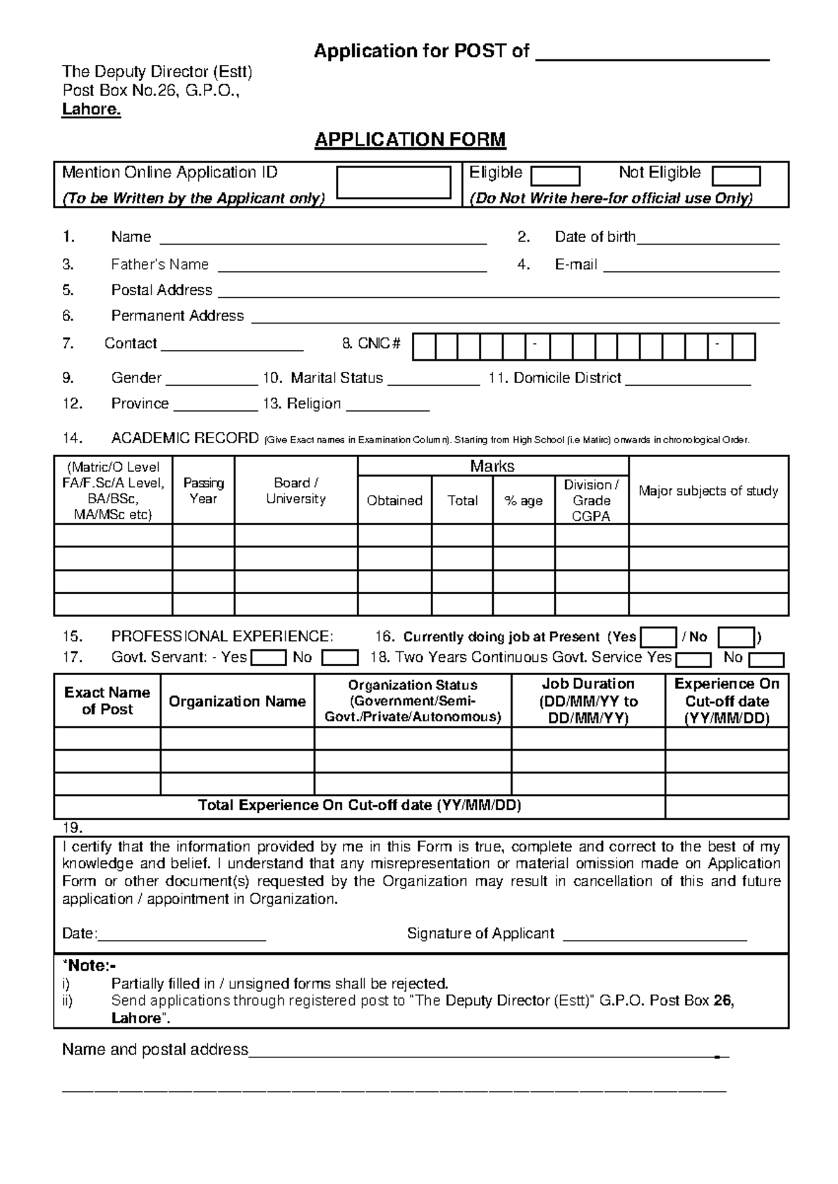 Ecp - Application for POST of ______________________ The Deputy ...