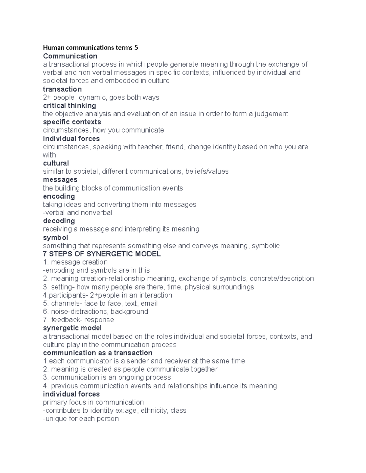 Human communications terms 5 - Studocu